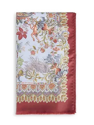 Etro Red Silk Twill Flora And Fauna-pattern Scarf - Multicolor