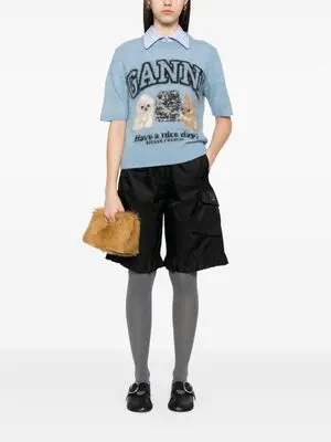 GANNI Cargo Shorts With Ruffle Hem