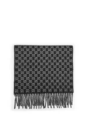 Gucci Black And Light Grey Gg Wool And Cashmere Scarf - Multicolor