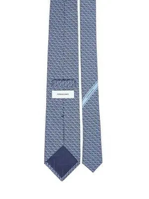 FERRAGAMO Navy Blue Gancini Silk Twill Neck Tie