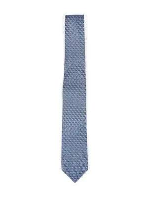 FERRAGAMO Navy Blue Gancini Silk Twill Neck Tie - Multicolor