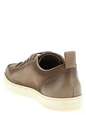 Santoni Montecarlo Delavé Effect Nappa Leather Lace-up Sneakers - Cream