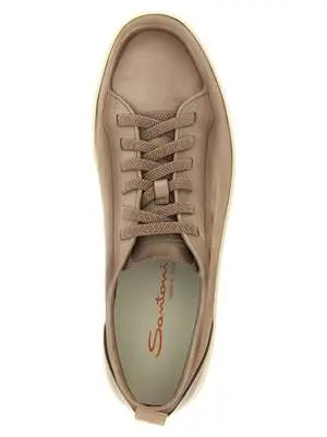 Santoni Montecarlo Delavé Effect Nappa Leather Lace-up Sneakers - Cream