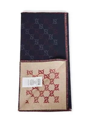 Gucci Navy Blue Gg Jacquard Wool Scarf - Multicolor