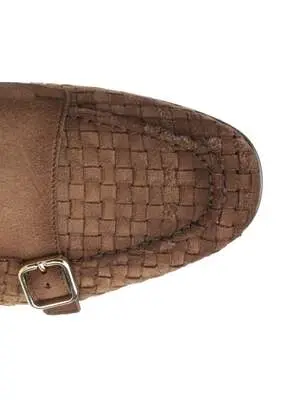 Santoni Suede Moccasins With Double Buckle And Woven Workmanship