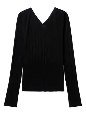 Jacquemus Le Haut Pralu Ribbed Knit V-neck Long Sleeve Top