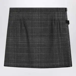 Balenciaga Grey Wool Tartan Mini Skirt With Buckle Detail