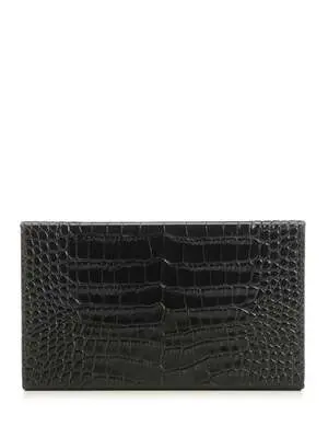 TOM FORD Shiny Crocodile-effect Leather Clutch With Snap Closure