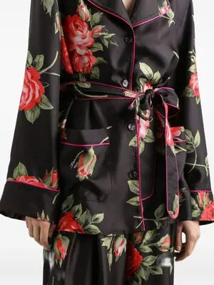 Dolce & Gabbana Black Floral Print Silk Shirt - Multicolor