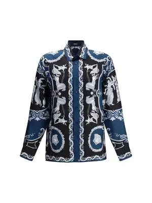 Versace Regular-fit Printed Silk Twill Shirt - Blue