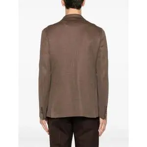 Tagliatore Single-breasted Blazer In Cotton And Linen - Brown