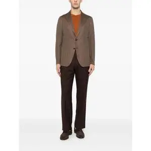Tagliatore Single-breasted Blazer In Cotton And Linen - Brown
