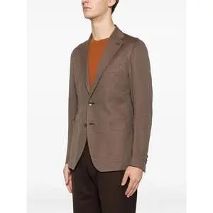 Tagliatore Single-breasted Blazer In Cotton And Linen - Brown