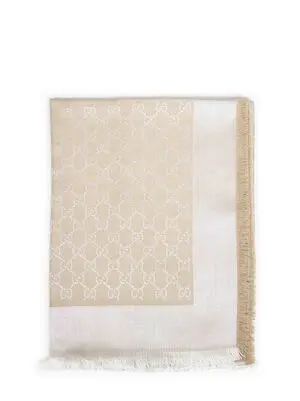 Gucci Beige And White Gg Silk And Wool Shawl - Multicolor