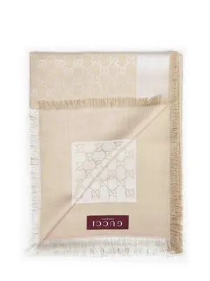 Gucci Beige And White Gg Silk And Wool Shawl - Multicolor