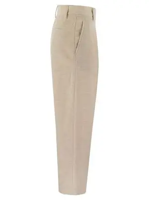 Brunello Cucinelli Striped Corduroy Trousers With Embellished Detail - Cream