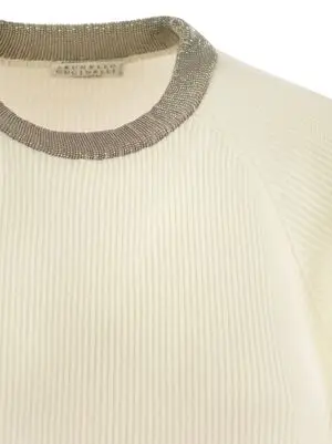 Brunello Cucinelli Ribbed Cashmere Sweater With Embellished Neckline