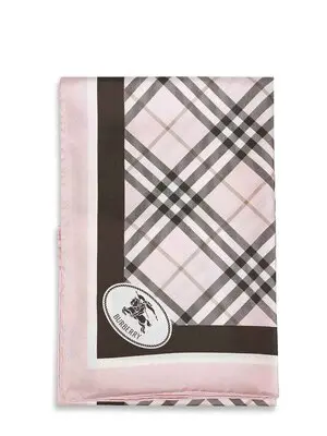 Burberry Pink Check Silk Twill Scarf With Knight Stamp - Multicolor