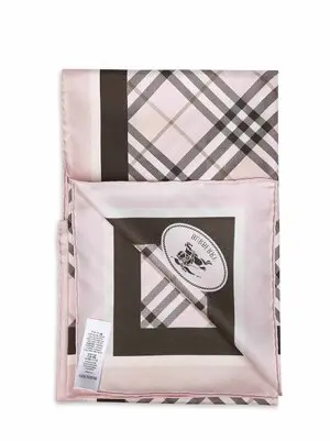 Burberry Pink Check Silk Twill Scarf With Knight Stamp - Multicolor