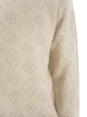Brunello Cucinelli Geometric Jacquard Turtleneck Sweater In Alpaca, Cotton And Wool