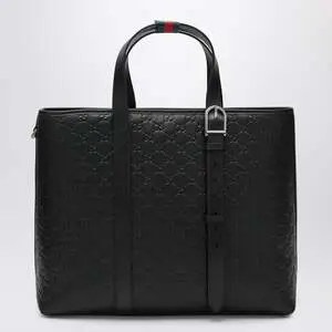 Gucci Large Gg Embossed Shopping Bag - Black