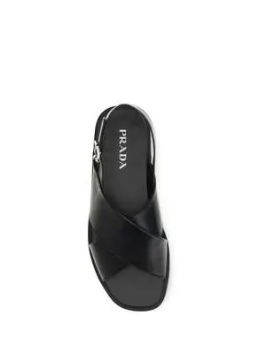 Prada Saffiano Leather Criss-cross Slingback Sandals