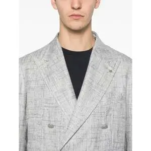 Tagliatore Grey Double-breasted Peak Lapel Blazer
