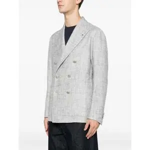 Tagliatore Grey Double-breasted Peak Lapel Blazer