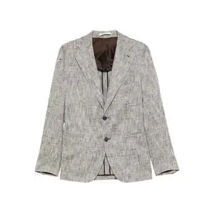 Tagliatore Grey/brown Textured Silk, Cotton, And Hemp Blend Blazer - Gray