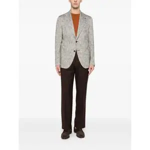 Tagliatore Grey/brown Textured Silk, Cotton, And Hemp Blend Blazer - Gray