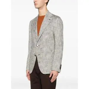Tagliatore Grey/brown Textured Silk, Cotton, And Hemp Blend Blazer - Gray