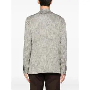 Tagliatore Grey/brown Textured Silk, Cotton, And Hemp Blend Blazer - Gray