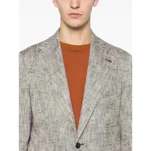 Tagliatore Grey/brown Textured Silk, Cotton, And Hemp Blend Blazer - Gray