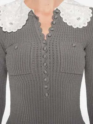 SELF-PORTRAIT Ribbed Knit Sweater With Contrasting Collar
