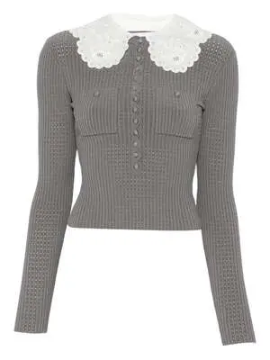 SELF-PORTRAIT Ribbed Knit Sweater With Contrasting Collar - Multicolor