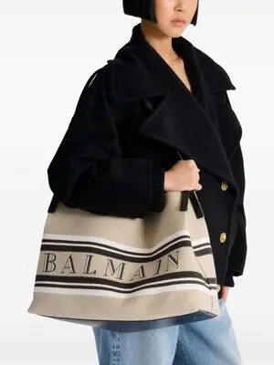 Balmain Canvas And Leather Medium Tote - Multicolor