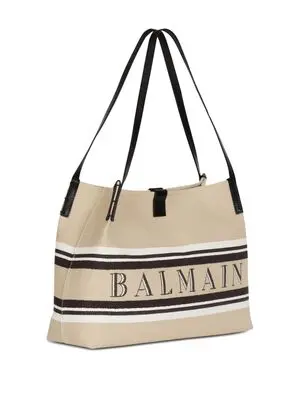 Balmain Canvas And Leather Medium Tote - Multicolor