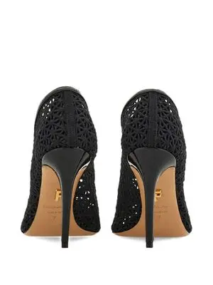 FERRAGAMO Black Macramé Stiletto Pumps - Multicolor