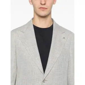 Tagliatore Grey Herringbone Peak Lapel Blazer - Gray