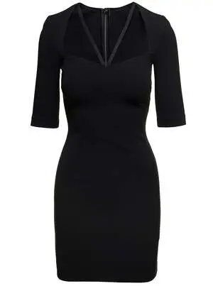 Dolce & Gabbana Black Viscose Blend Mini Dress With Neckline Detail - Multicolor