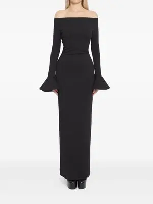 Solace London Black Long Sleeve Maxi Dress With Flared Cuffs - Multicolor