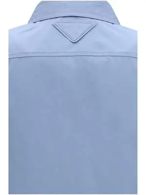 Prada Cotton Poplin Shirt With Flap Pockets And Shoulder Tabs - Blue