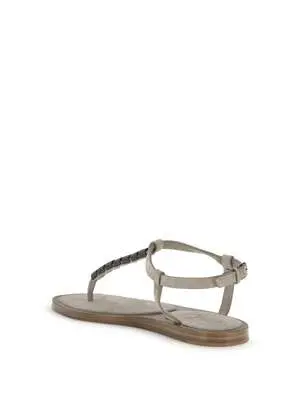 Brunello Cucinelli Embellished Calfskin T-strap Sandals