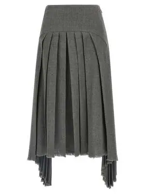 JIL SANDER JIL SANDER Pleated Wool Canvas Midi Skirt Gray