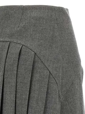 JIL SANDER Pleated Wool Canvas Midi Skirt - Gray