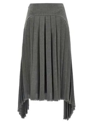 JIL SANDER Pleated Wool Canvas Midi Skirt - Gray