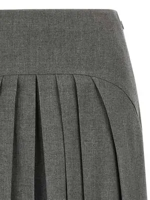 JIL SANDER Pleated Wool Canvas Midi Skirt - Gray