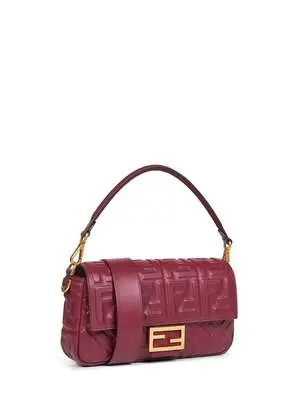 Fendi Burgundy Embossed Ff Motif Calfskin Leather Baguette Shoulder Bag - Multicolor
