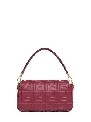 Fendi Burgundy Embossed Ff Motif Calfskin Leather Baguette Shoulder Bag - Multicolor