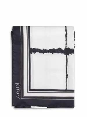 Kiton Black Printed Silk Twill Scarf - Multicolor